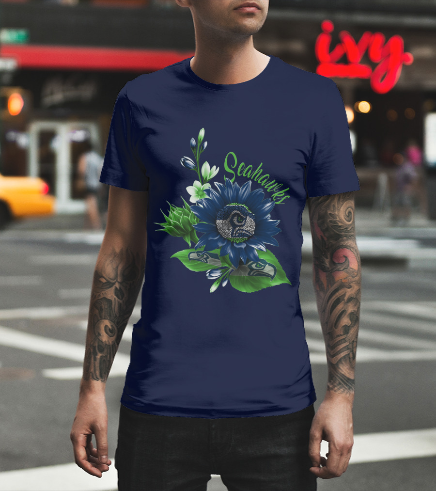 Seahawks Flower Design With Team Logo Elements T-Shirt