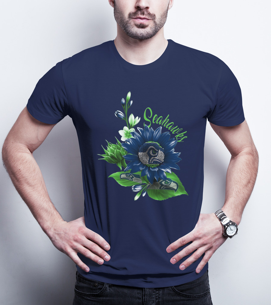 Seahawks Flower Design With Team Logo Elements T-Shirt