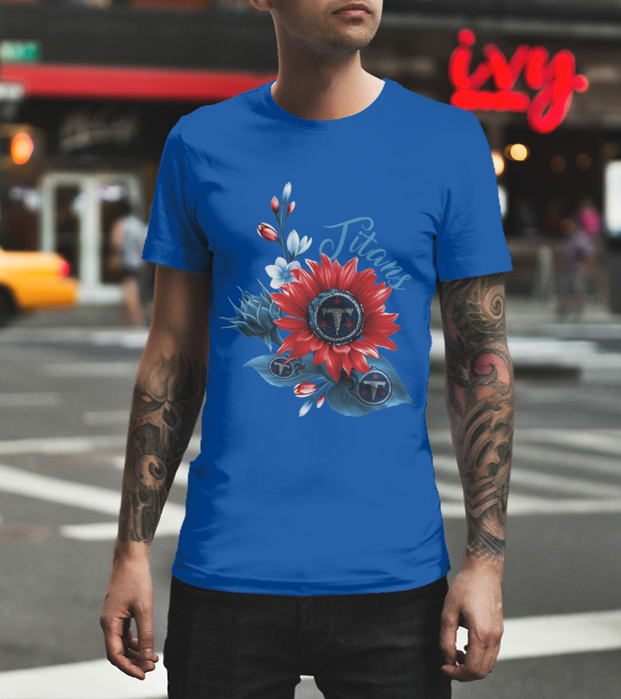 Tennessee Titans Floral Design With Logo Elements T-Shirt