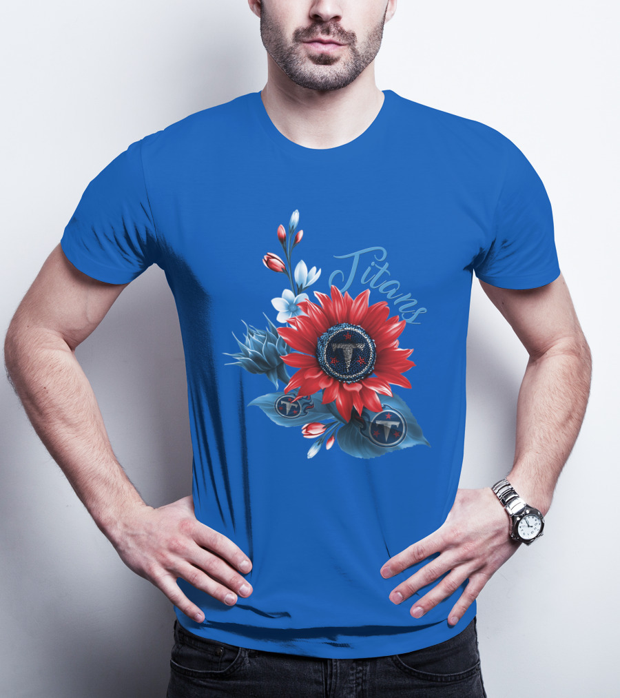 Tennessee Titans Floral Design With Logo Elements T-Shirt