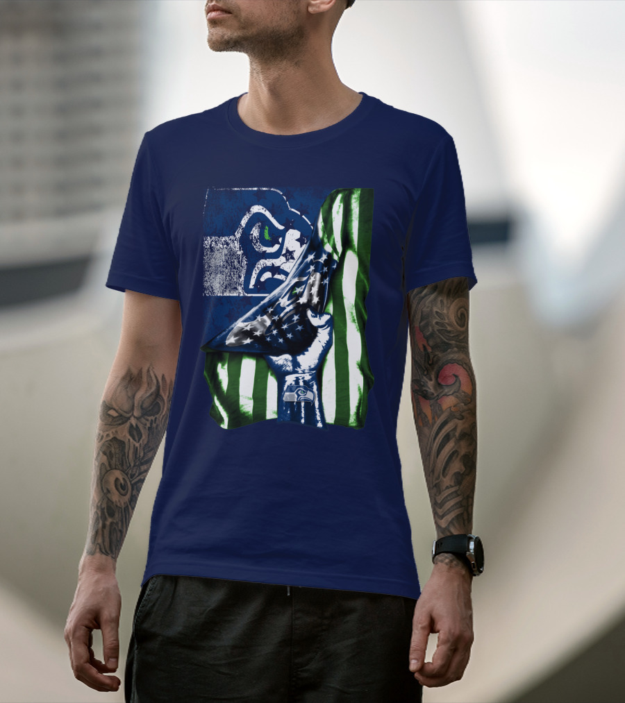 Seattle Seahawks American Flag Fist T-Shirt