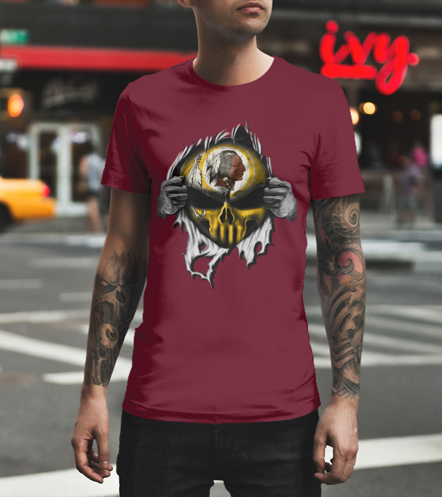 Washington Redskins Skull Face With Hands Peeling设计 T-Shirt