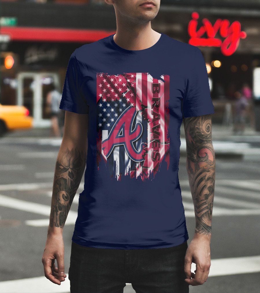 Atlanta Braves American Flag Grunge Style T-Shirt