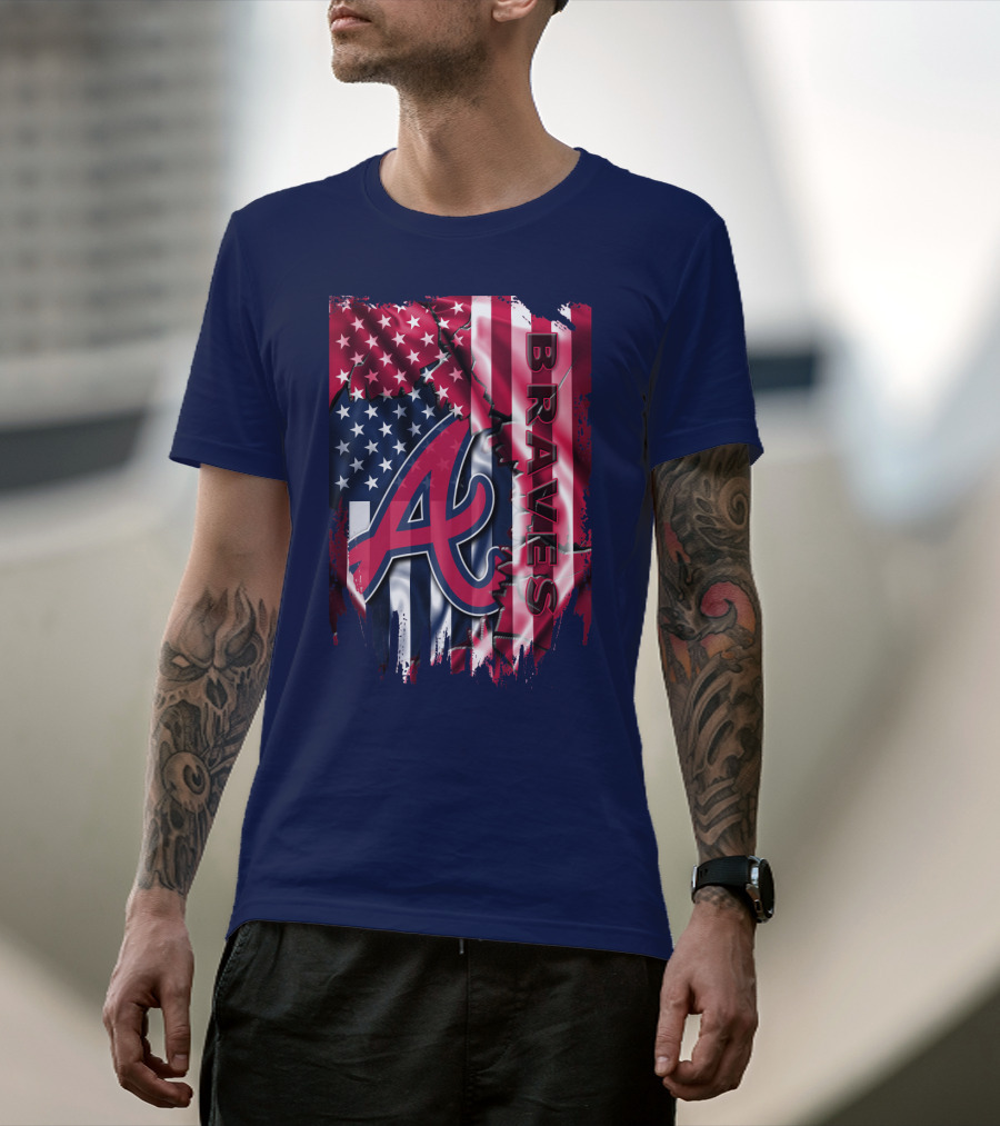Atlanta Braves American Flag Grunge Style T-Shirt