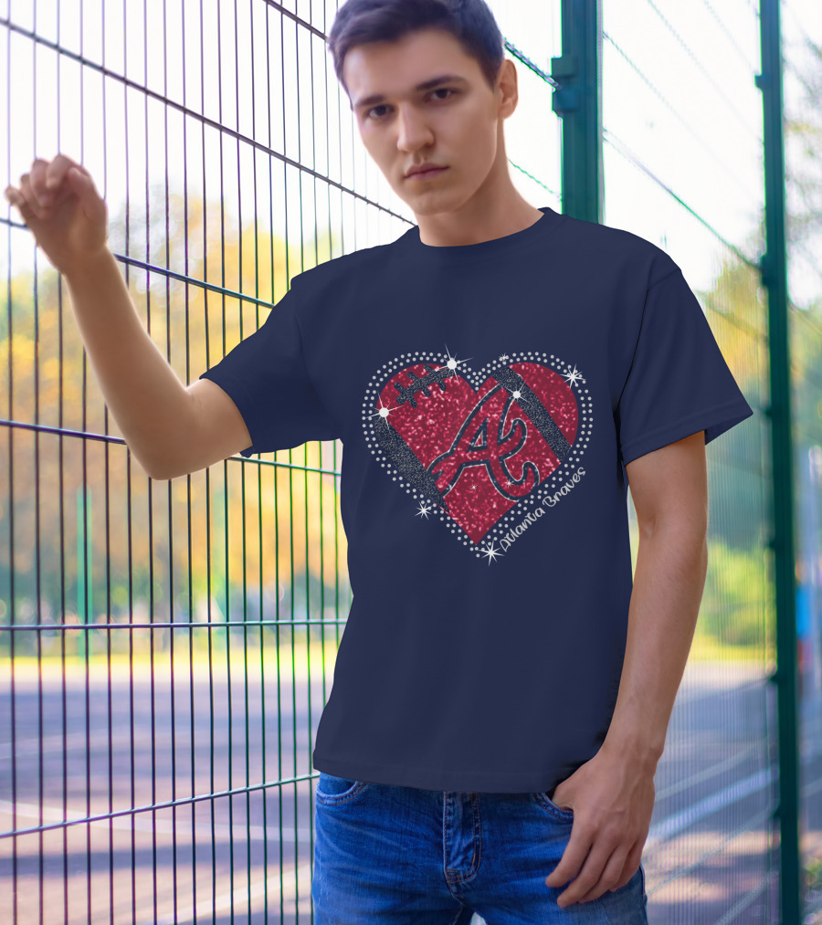 Atlanta Braves Heart With Sparkling Baseball T-Shirt