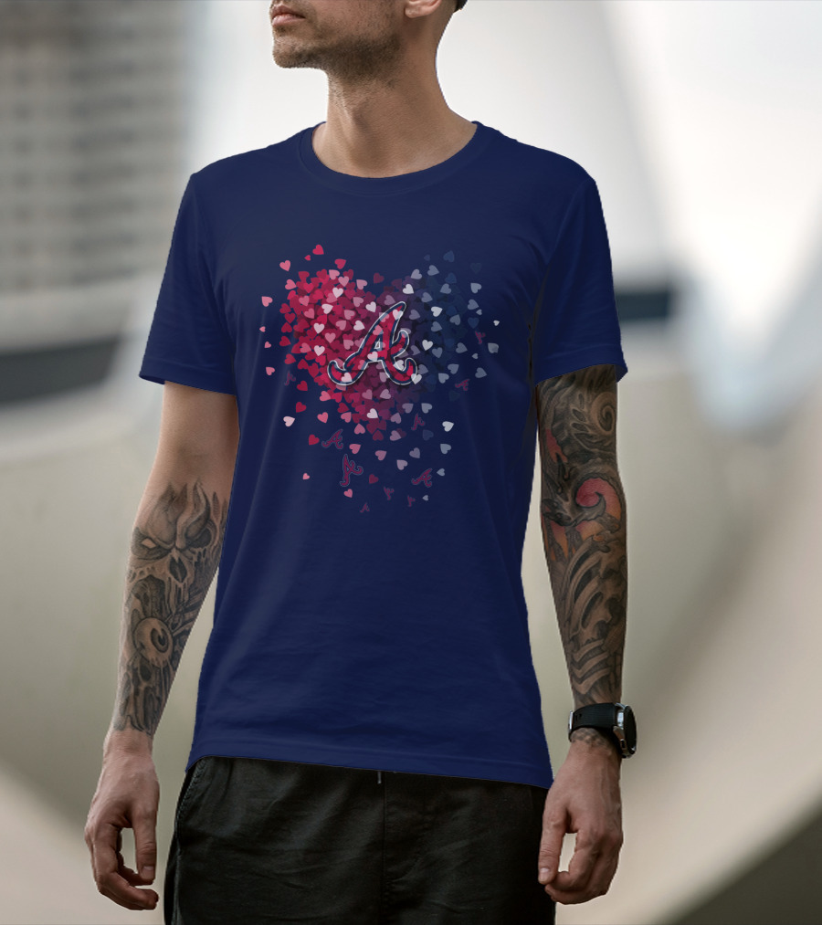 Atlanta Braves Heart Logo With Falling Hearts In Red And Blue T-Shirt