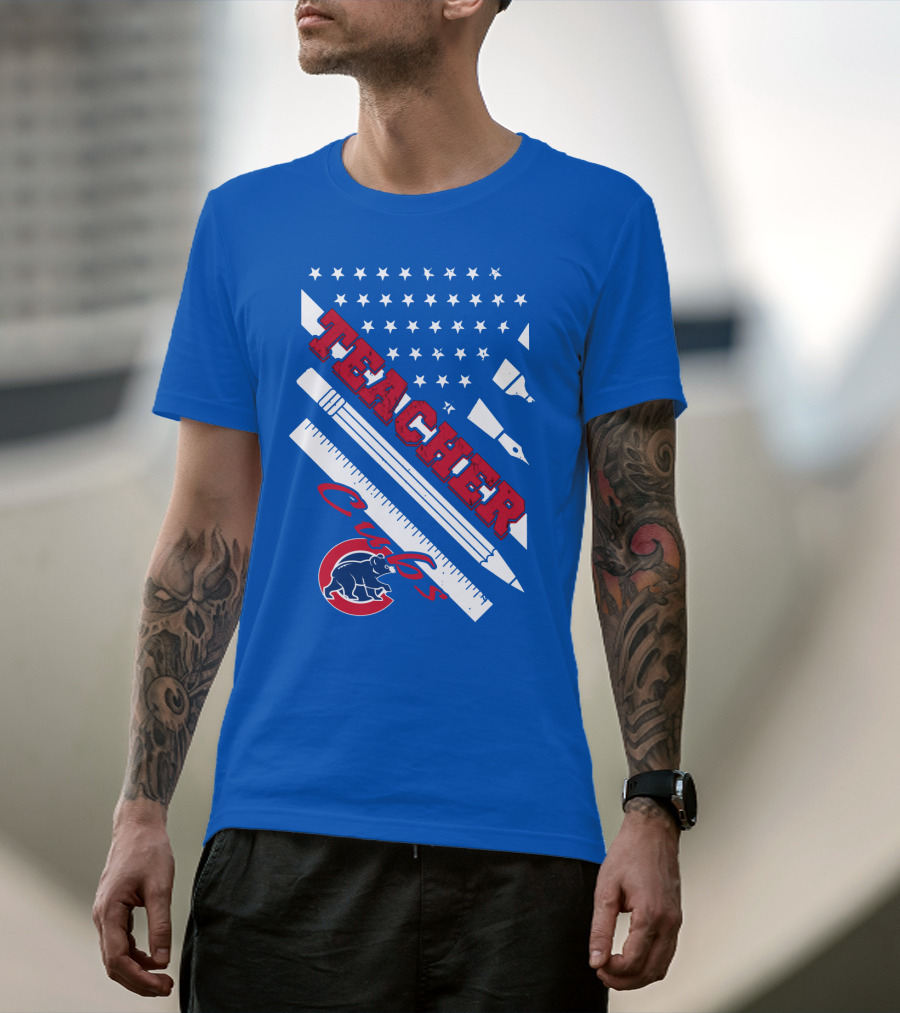 Teacher Cubs American Flag Baseball T-Shirt