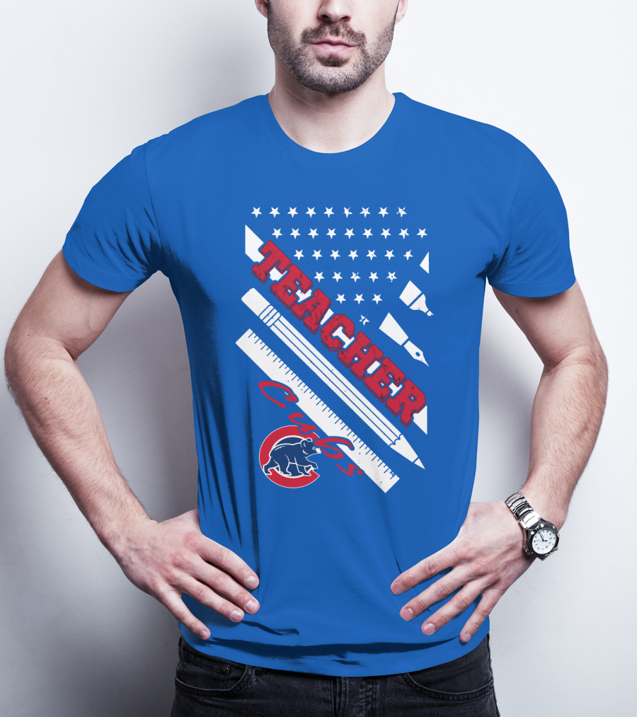 Teacher Cubs American Flag Baseball T-Shirt