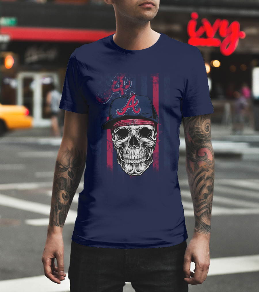 Atlanta Braves Skull With Cap And Team T-Shirt