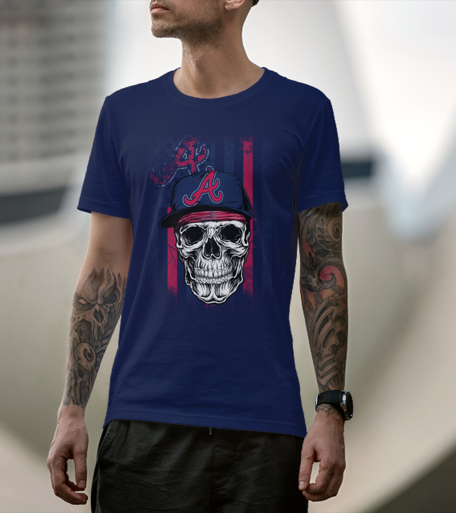 Atlanta Braves Skull With Cap And Team T-Shirt