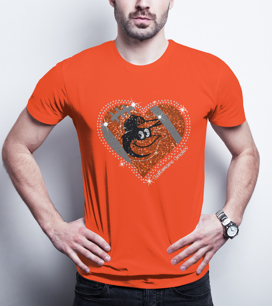 Baltimore Orioles Sparkling Heart And Baseball T-Shirt