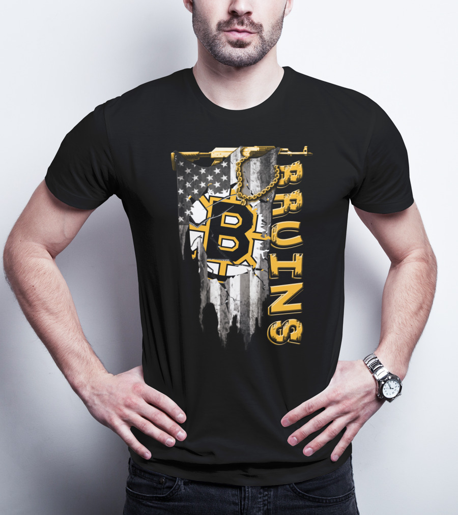 Boston Bruins American Flag Distressed Style T-Shirt