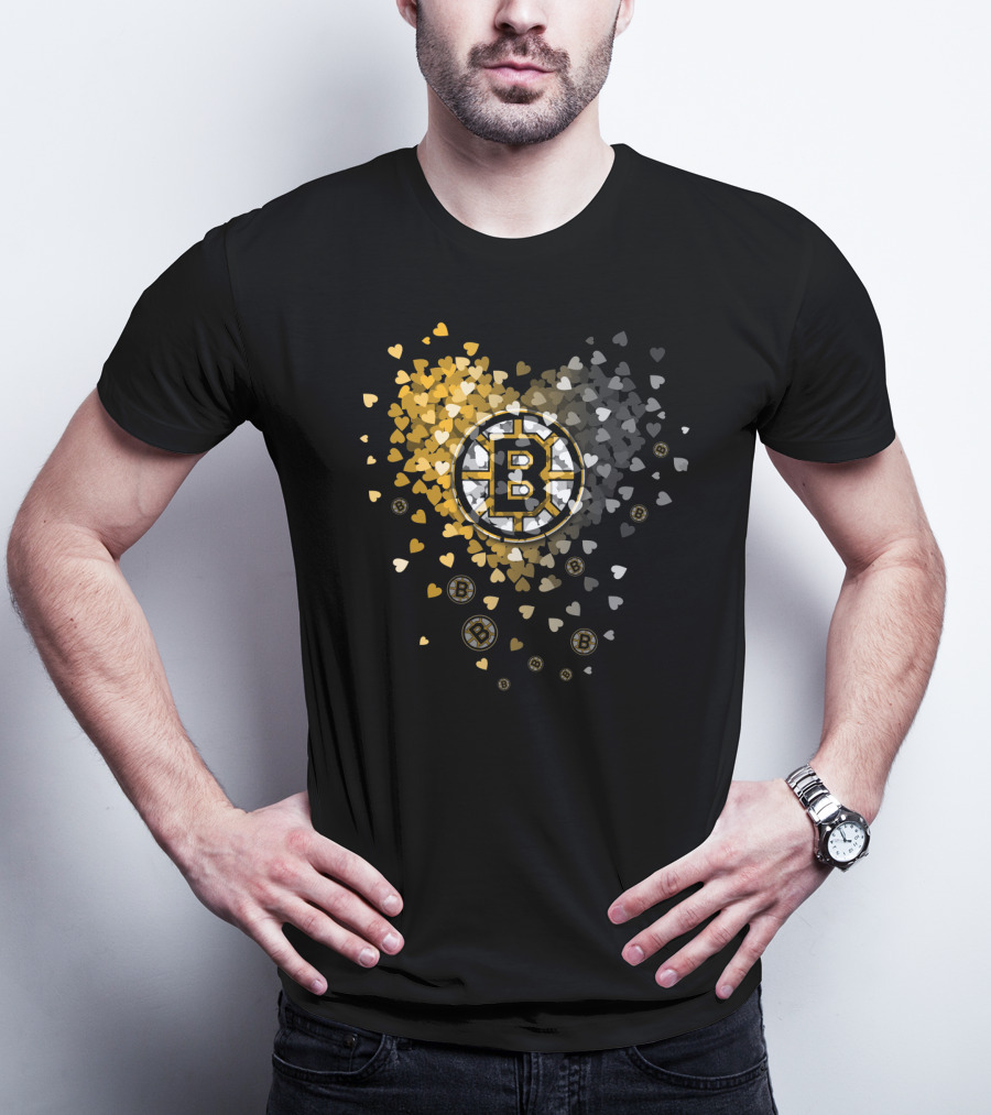 Boston Bruins Heart-Inspired Logo And Symbol Design With Colorful Hearts T-Shirt