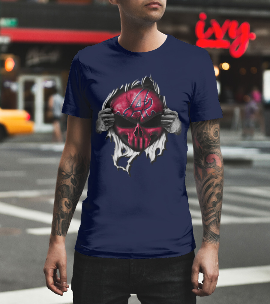 Atlanta Braves Skull Logo Ripped T-Shirt