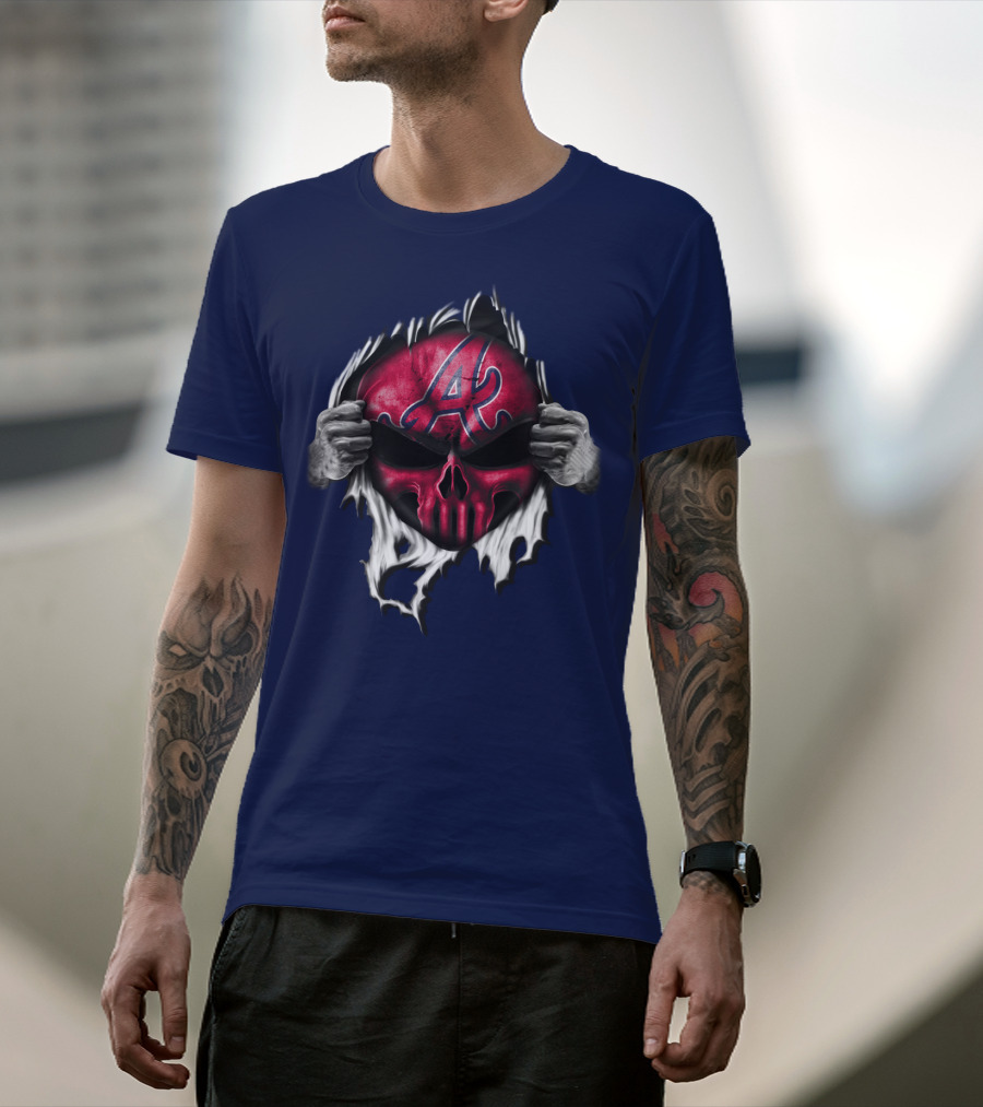 Atlanta Braves Skull Logo Ripped T-Shirt