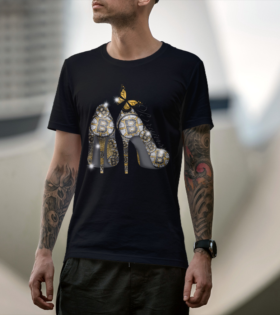 Boston Bruins Glittering Heels With Butterfly Accent T-Shirt