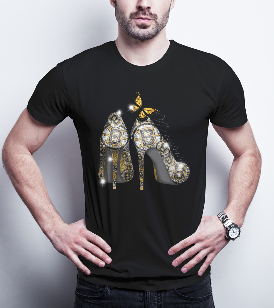Boston Bruins Glittering Heels With Butterfly Accent T-Shirt