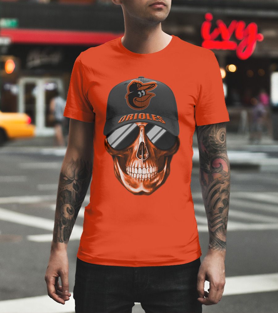 Baltimore Orioles Skull With Cap T-Shirt
