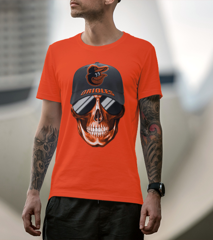 Baltimore Orioles Skull With Cap T-Shirt