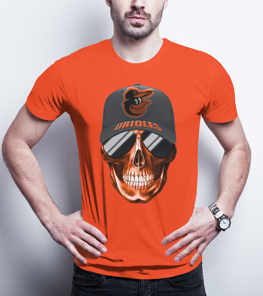 Baltimore Orioles Skull With Cap T-Shirt