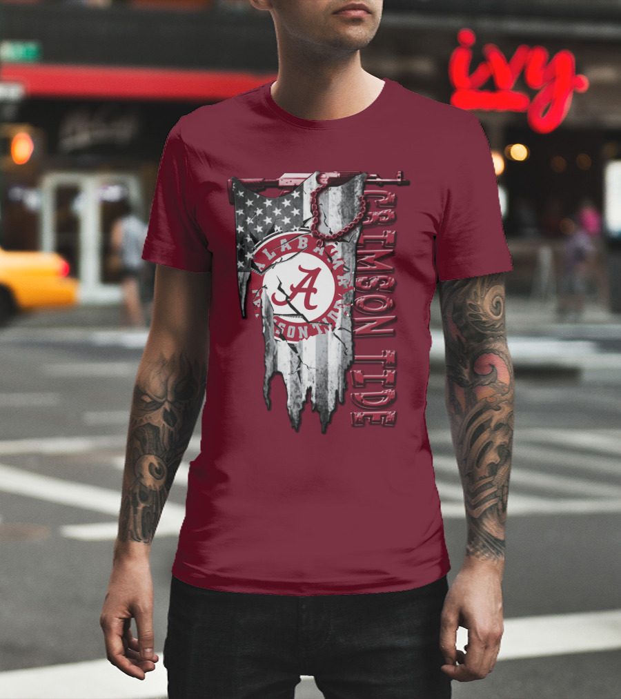 Alabama Crimson Tide American Flag Distressed T-Shirt