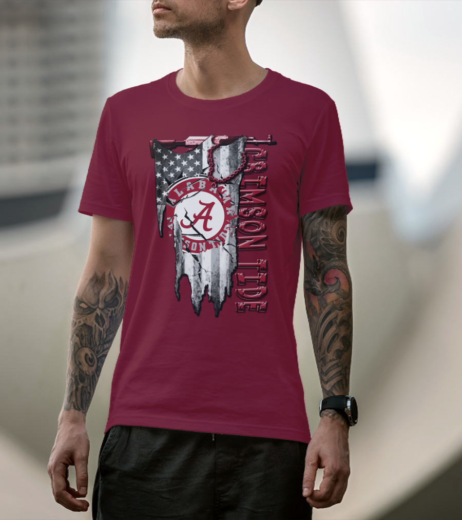 Alabama Crimson Tide American Flag Distressed T-Shirt