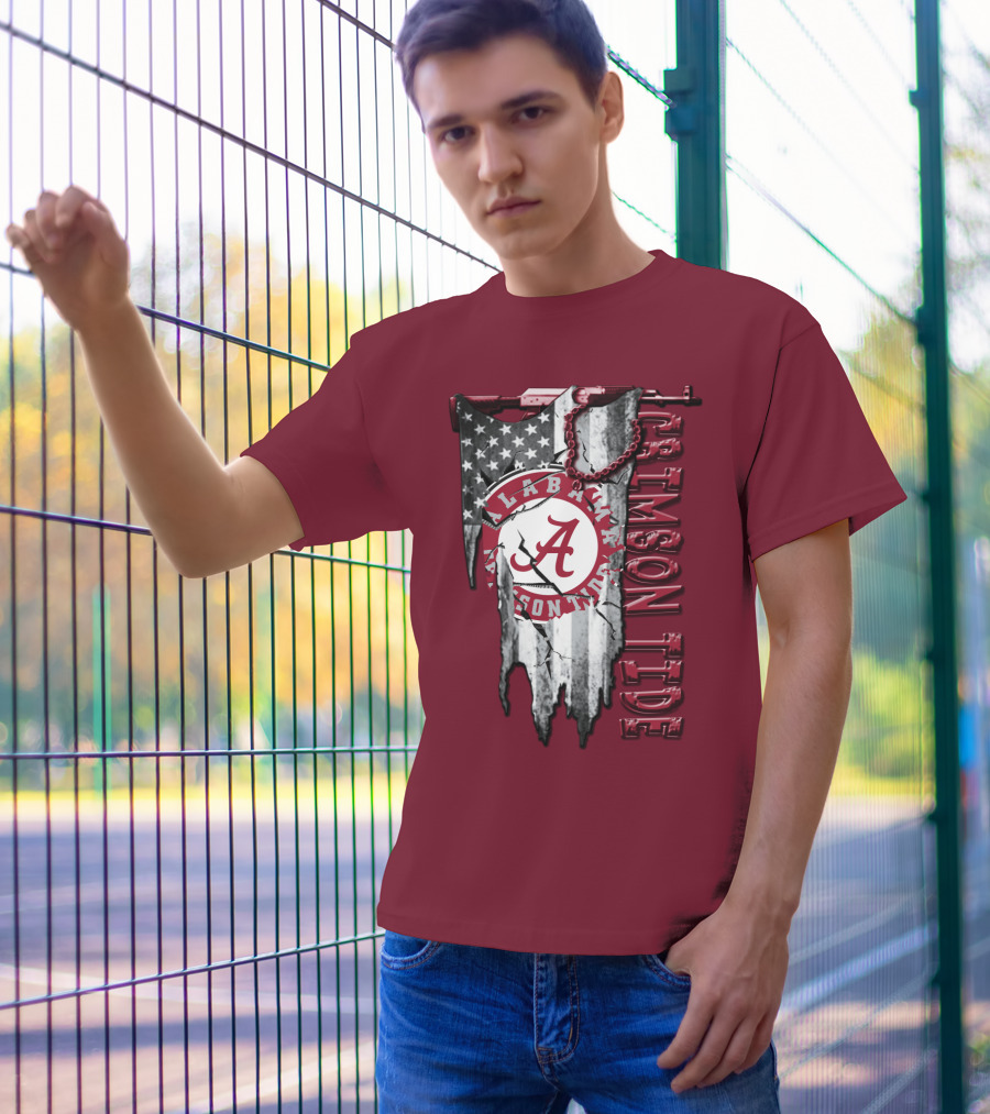 Alabama Crimson Tide American Flag Distressed T-Shirt