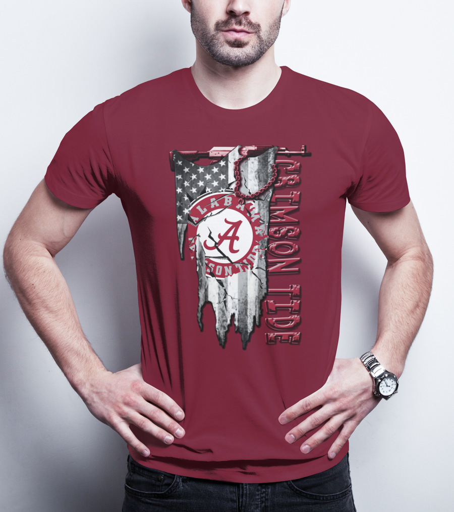 Alabama Crimson Tide American Flag Distressed T-Shirt