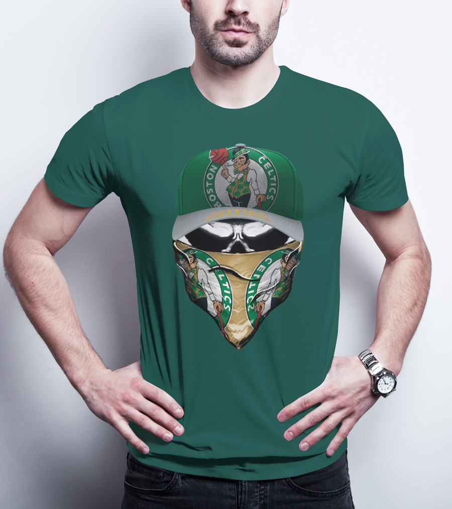 Boston Celtics Lucky The Leprechaun Masked Cap T-Shirt