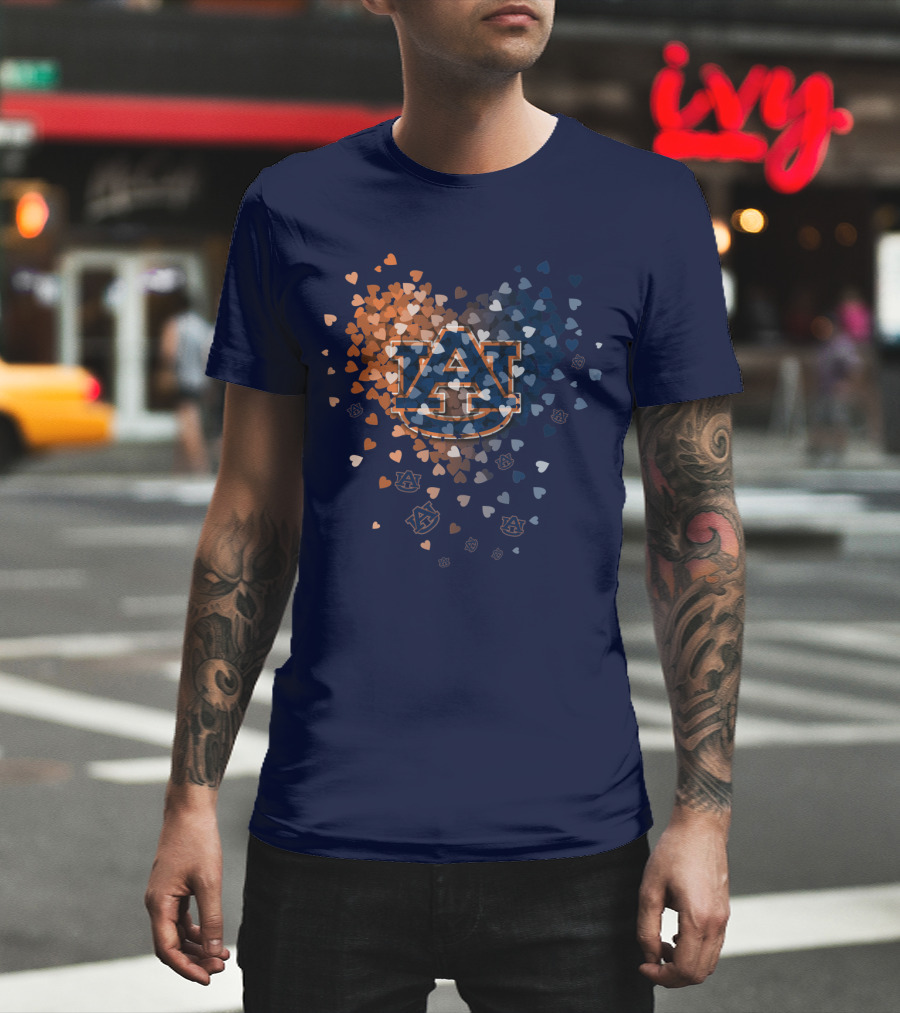 Auburn Tigers Au Logo With Orange And Blue Heart Confetti T-Shirt