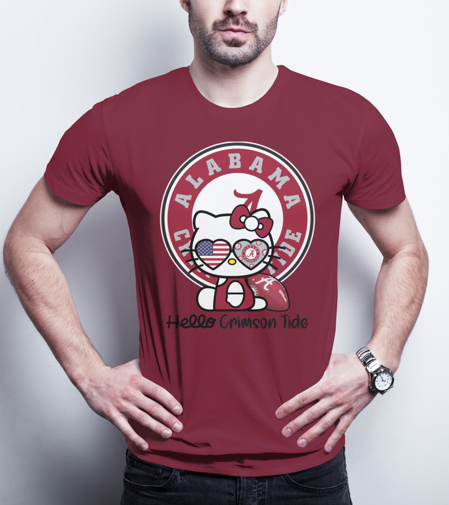 Alabama Crimson Tide Hello Crimson Tide American Flag Football T-Shirt
