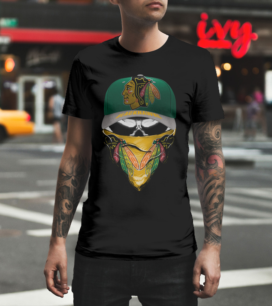 Chicago Blackhawks Logo Cap And Mask Combo T-Shirt