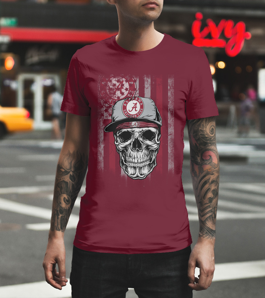 Alabama Crimson Tide Skull With Cap And Crimson T-Shirt