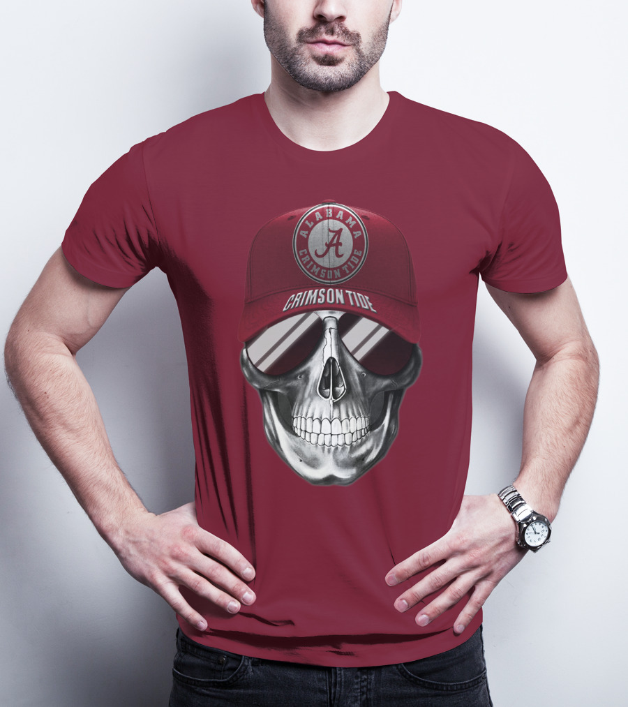 Alabama Crimson Tide Skull With Cap And Sunglasses T-Shirt