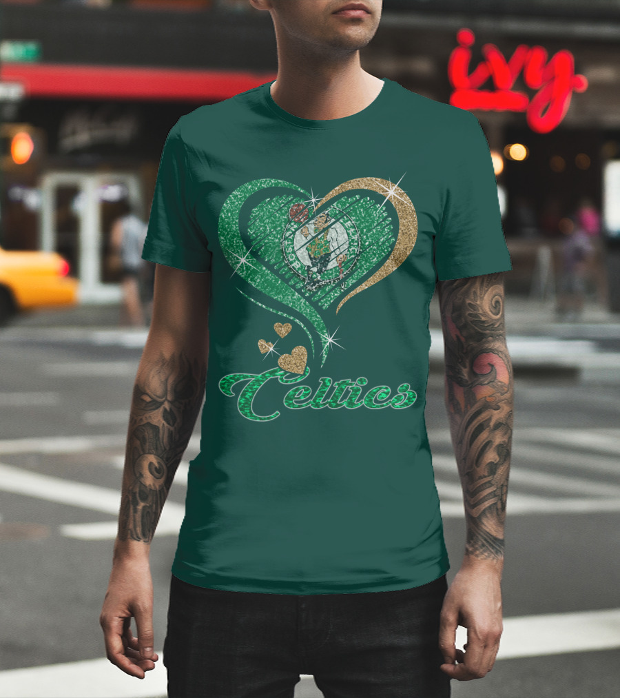 Celtics Heart Basketball Logo Sparkle T-Shirt