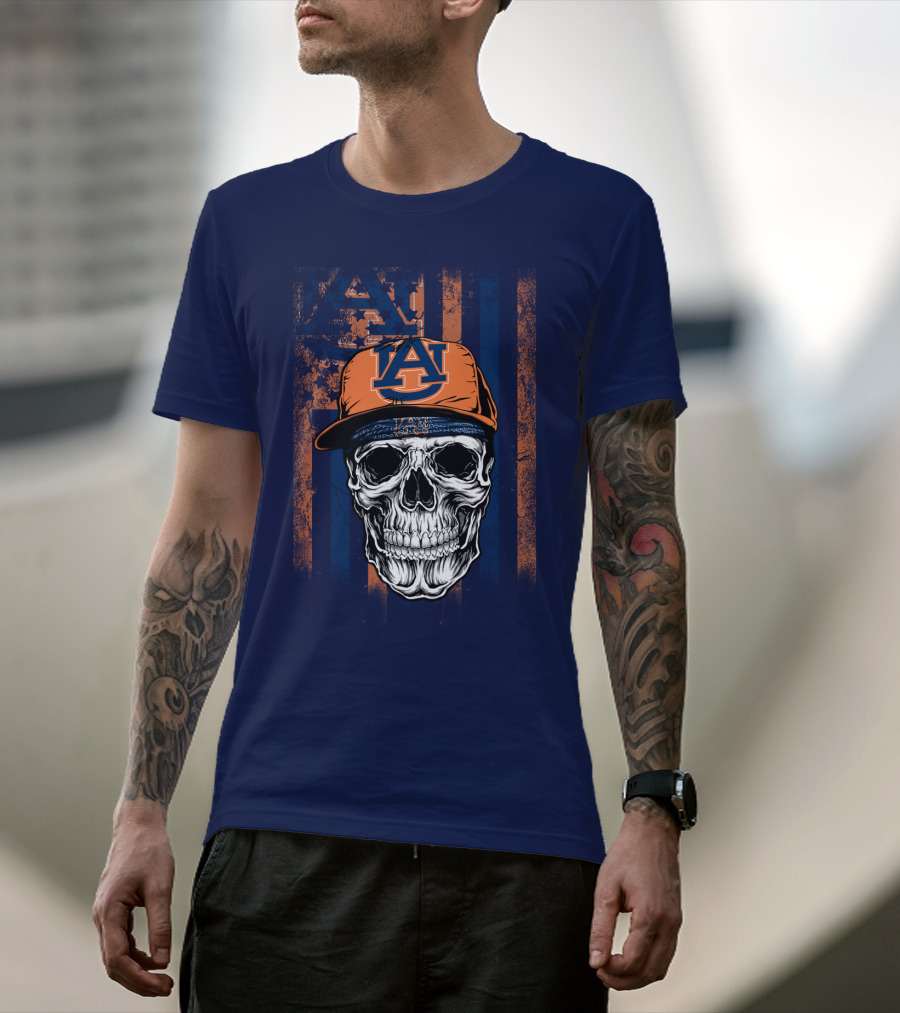 Auburn Tigers Skull With Hat And Striped T-Shirt