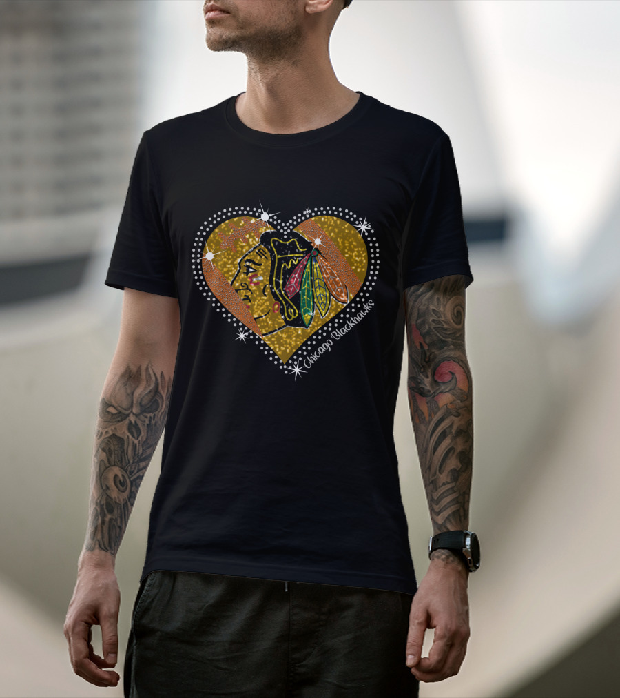 Chicago Blackhawks Heart Glitter T-Shirt