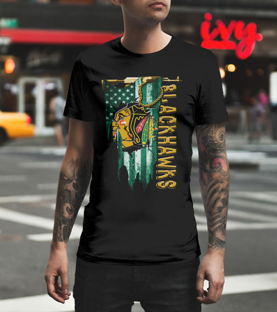 Blackhawks American Flag Style Tee T-Shirt