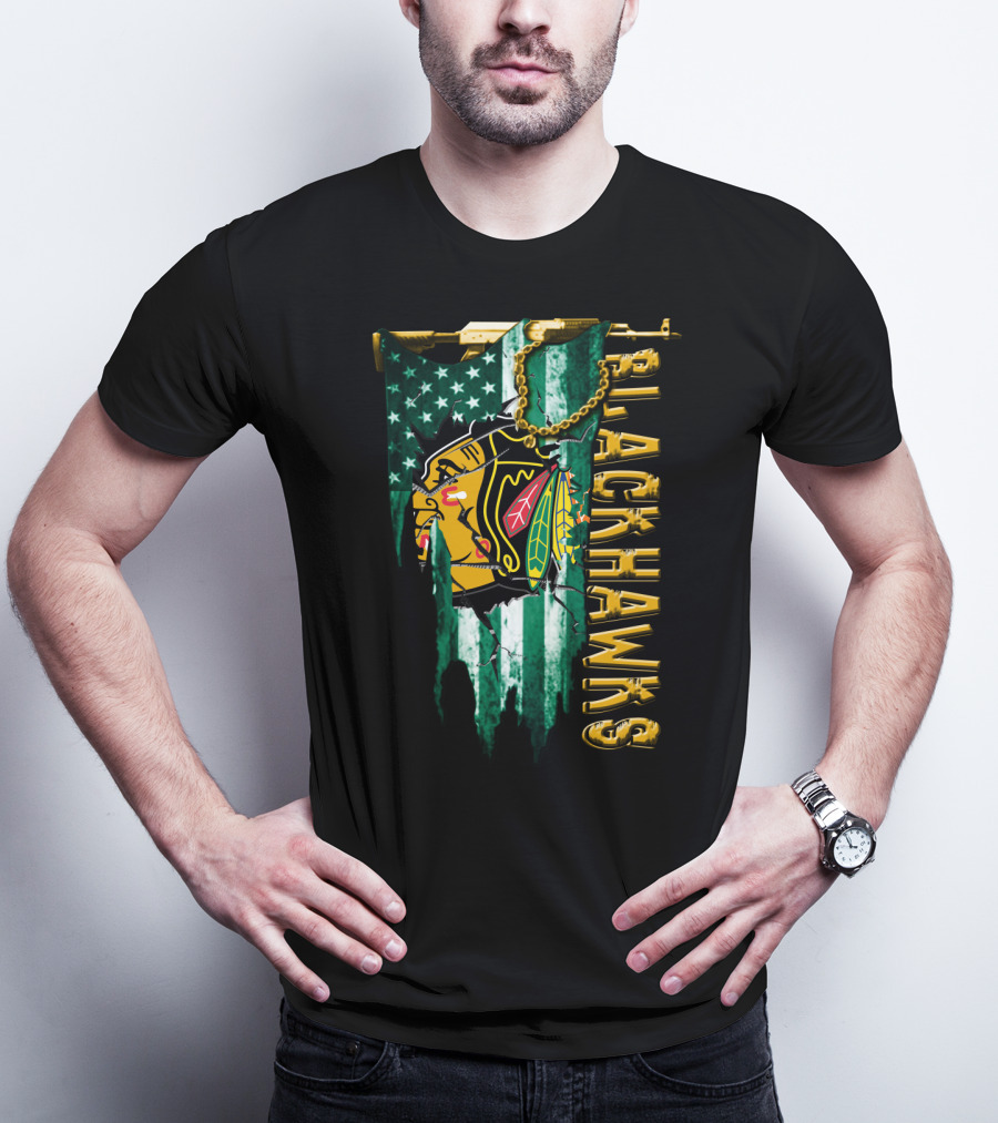 Blackhawks American Flag Style Tee T-Shirt