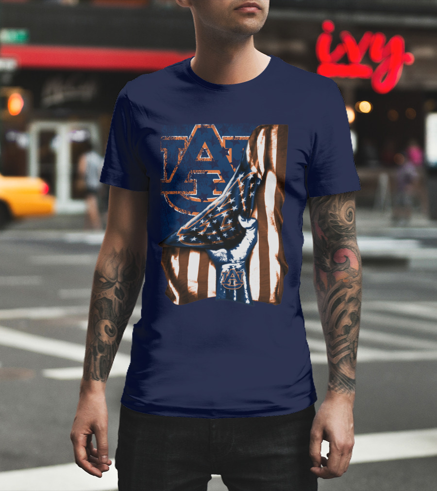 Auburn Tigers American Flag Hand Symbol With Au T-Shirt
