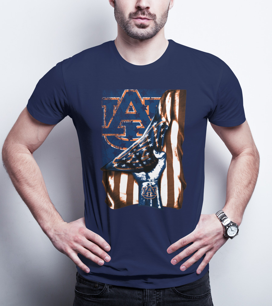Auburn Tigers American Flag Hand Symbol With Au T-Shirt