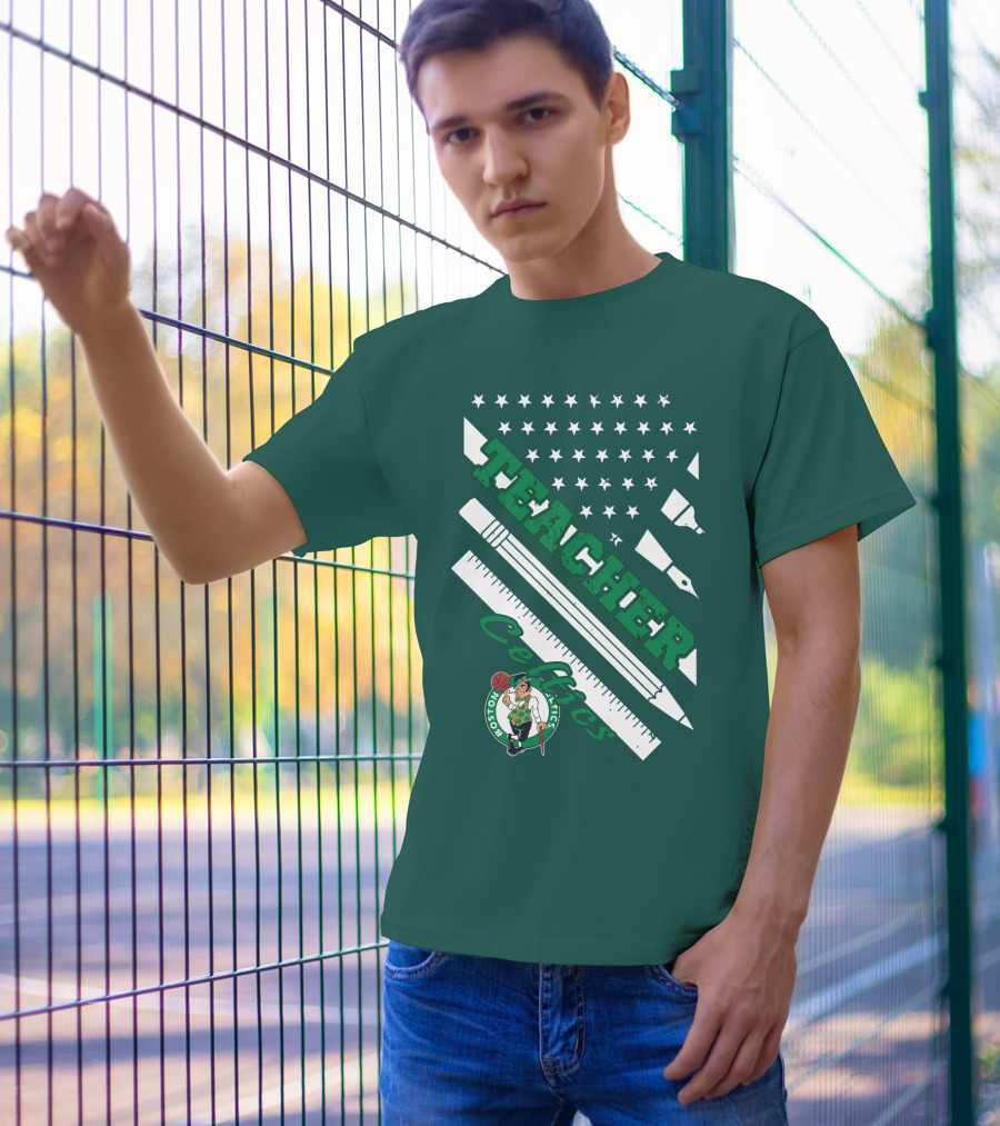 Boston Celtics Teacher Stars And Stripes Pencil Ruler T-Shirt
