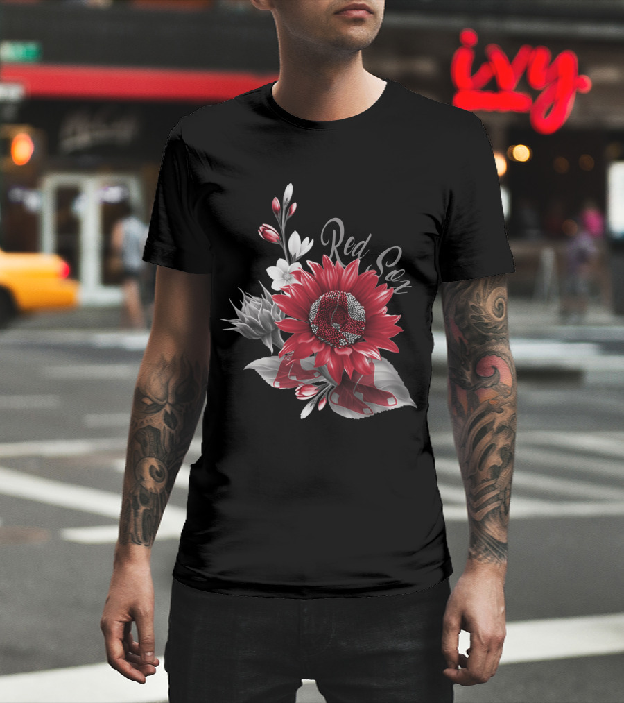Boston Red Sox Red And White Floral T-Shirt