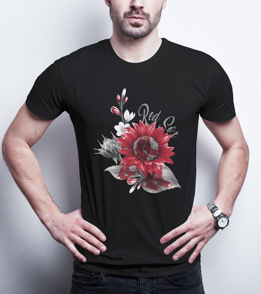 Boston Red Sox Red And White Floral T-Shirt