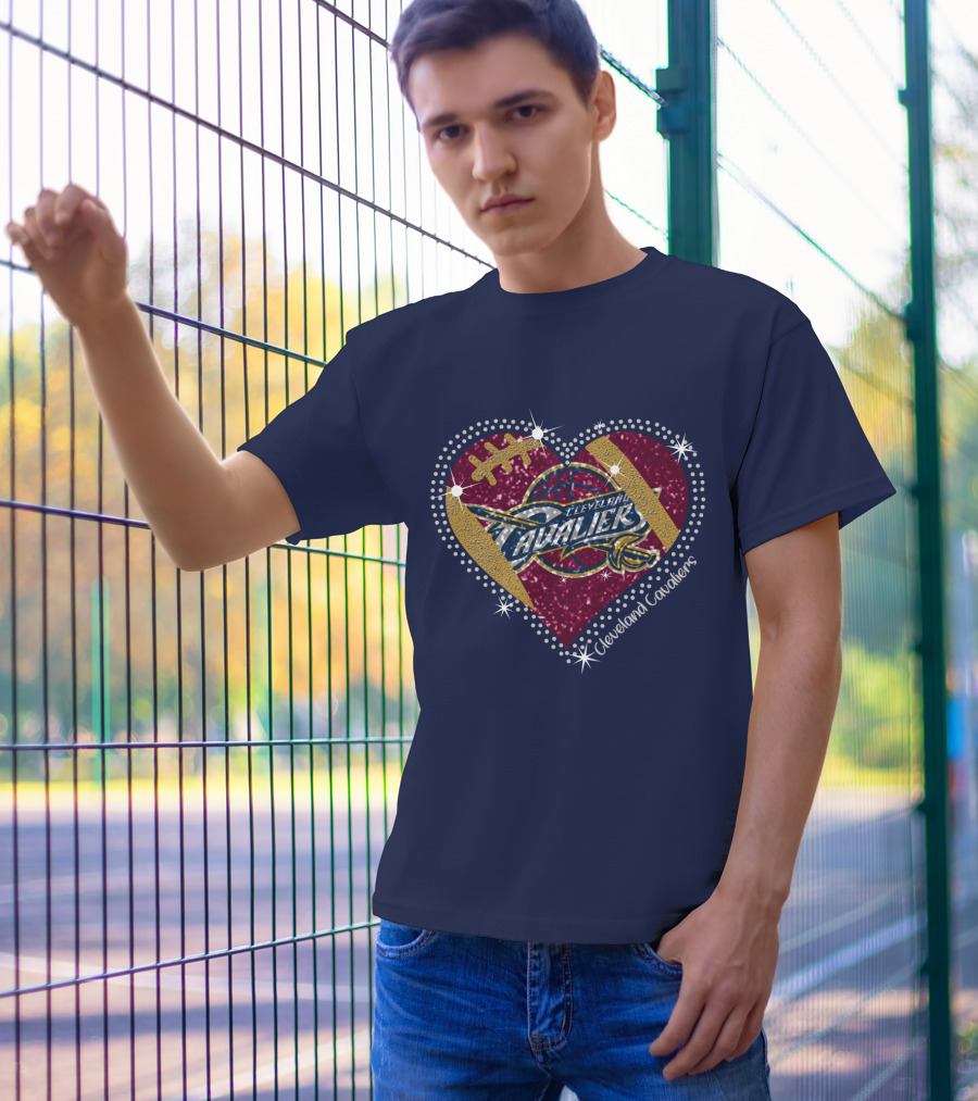 Cleveland Cavaliers Heart Football Basketball Sparkle T-Shirt