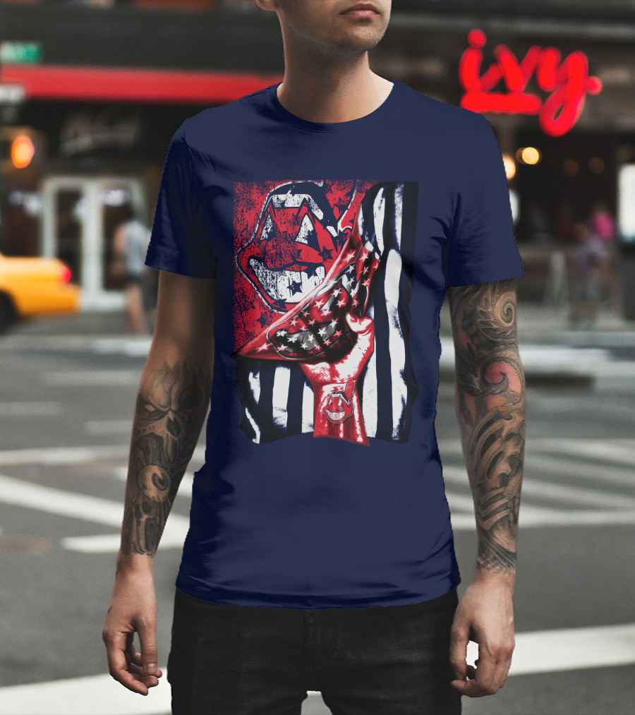 Cleveland Indians Pride American Flag Baseball Team Spirit T-Shirt