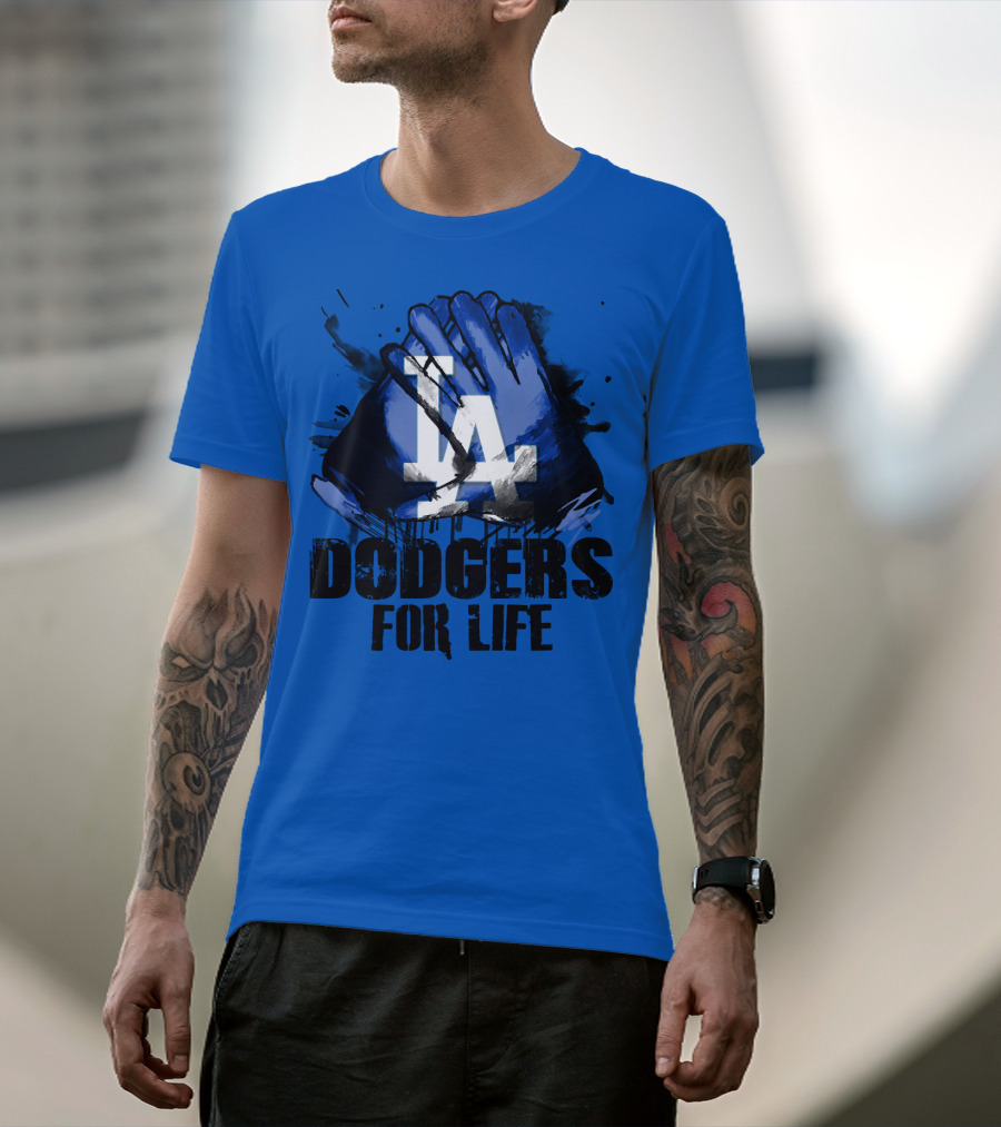 La Dodgers For Life Blue Graphic Featuring Iconic Logo With Hands T-Shirt