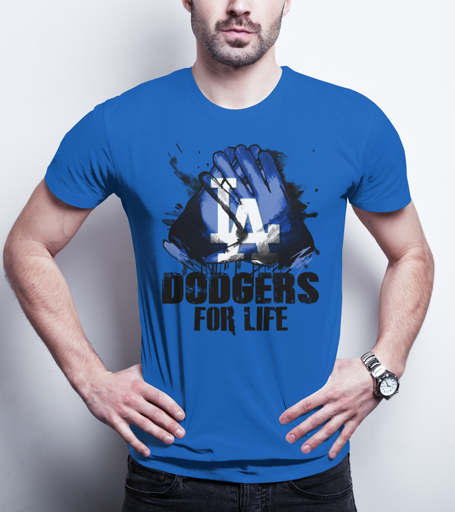La Dodgers For Life Blue Graphic Featuring Iconic Logo With Hands T-Shirt