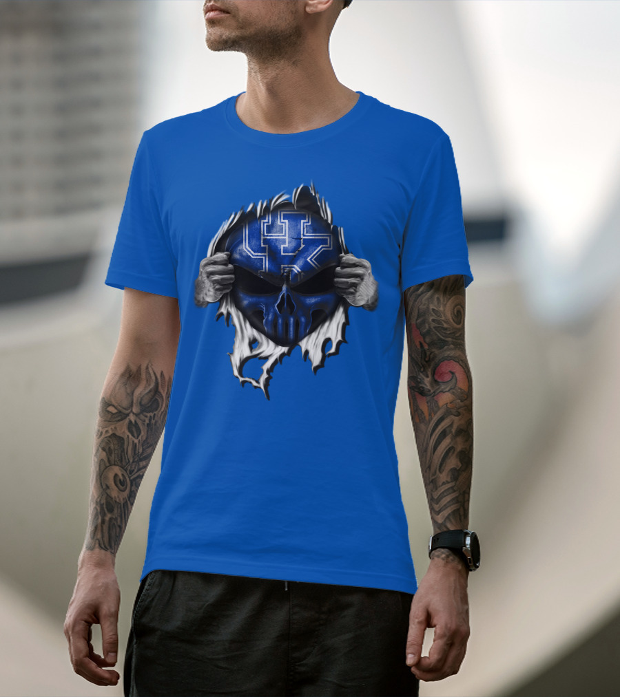 Kentucky Wildcats Skull UK Logo Blue Background T-Shirt
