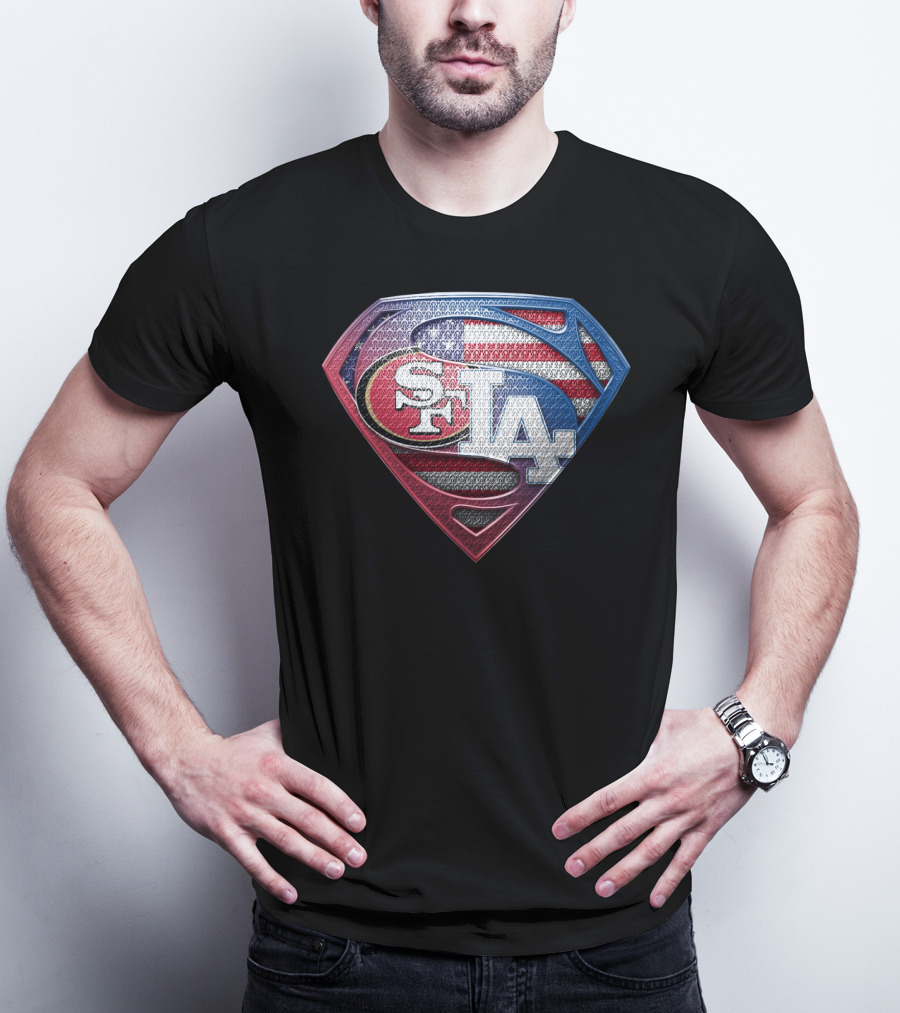 San Francisco 49ers Los Angeles Dodgers American Flag Superman T-Shirt